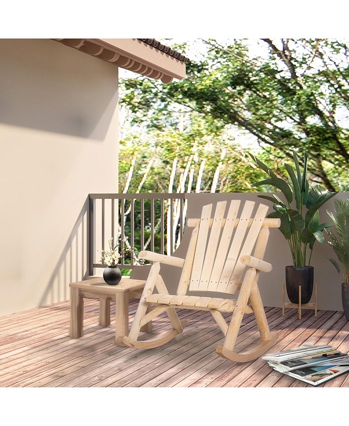 Outsunny Wooden Adirondack Porch Rocking Chair, Rustic Slatted Log ...