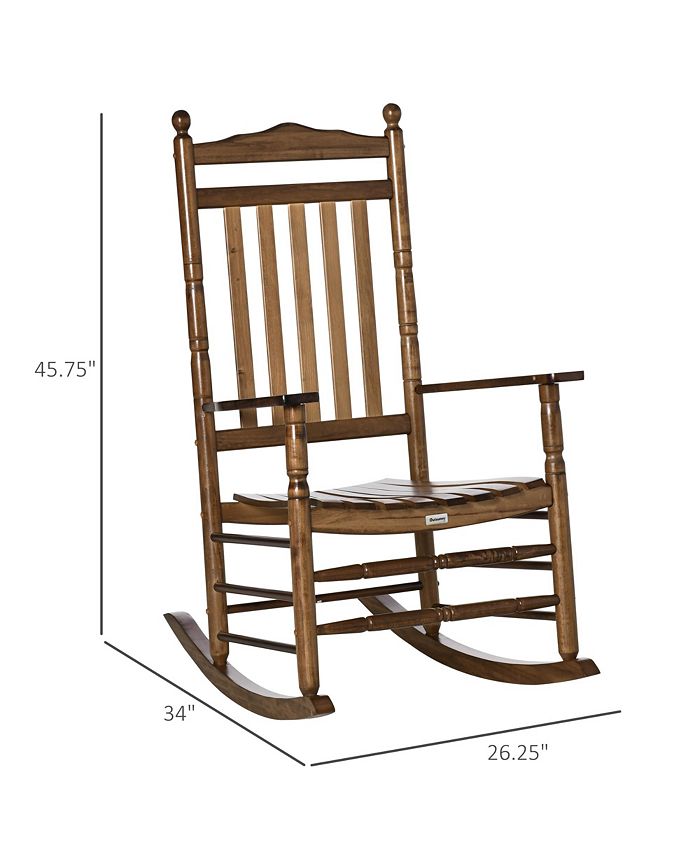 Outsunny Traditional Wooden High-Back Rocking Chair for Porch, Indoor ...