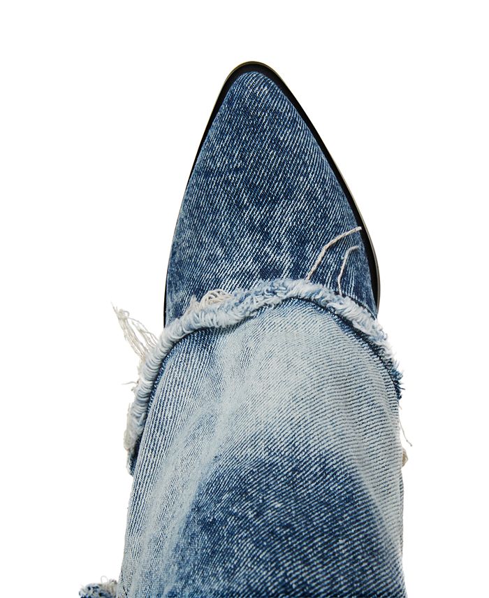 Steve Madden Women's Livvy Distressed Denim Fold-Over Cuffed Cowboy ...