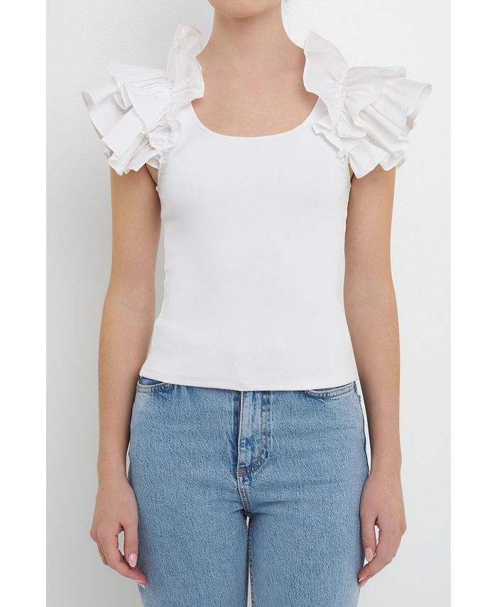 English Factory Women's Ruffled Rib Top - Macy's