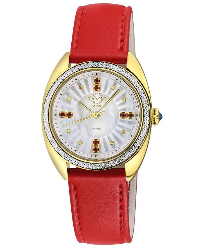GV2 by Gevril Women's Palermo Swiss Quartz Red Faux Leather Watch 35mm ...