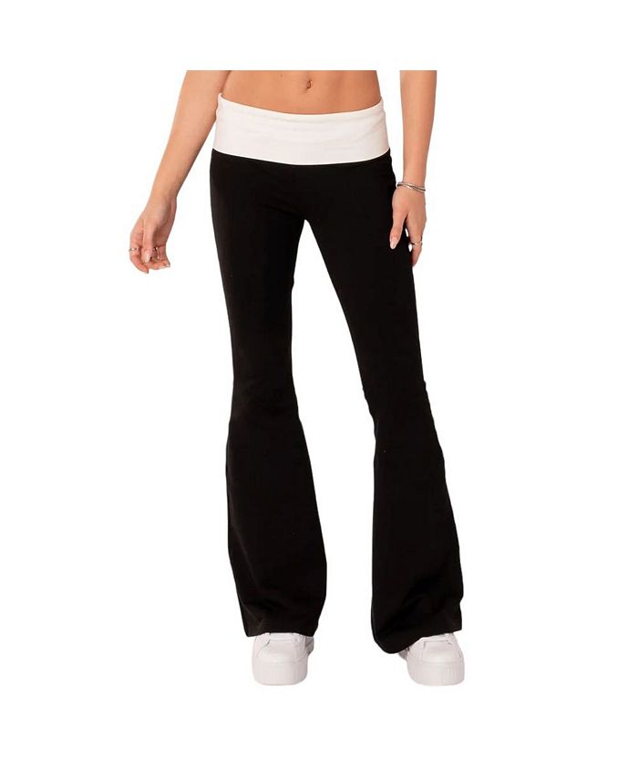 Edikted Women's Contrast Fold Over Flared Leggings - Macy's