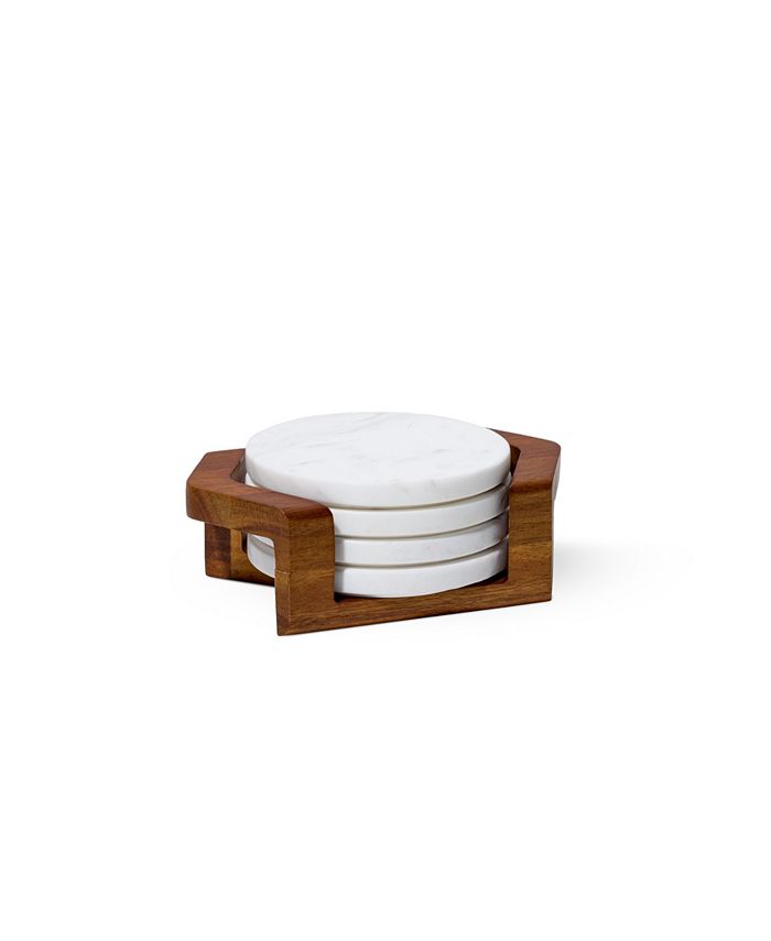 Nambé Chevron Coaster Set with Holder in Acacia Wood and Marble - Macy's