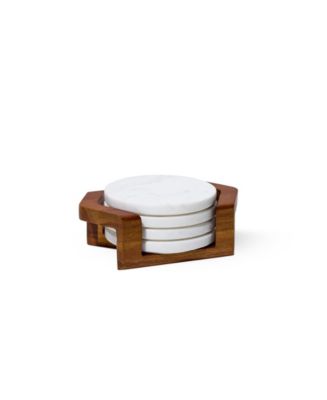 Nambé Chevron Coaster Set with Holder in Acacia Wood and Marble - Macy's