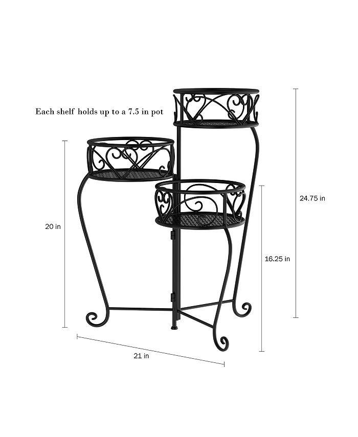 Pure Garden Plant Stand — 3-Tier Indoor or Outdoor Folding Wrought Iron ...