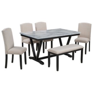 Simplie Fun Modern Style 6-Piece Dining Table With 4 Chairs & 1 Bench ...