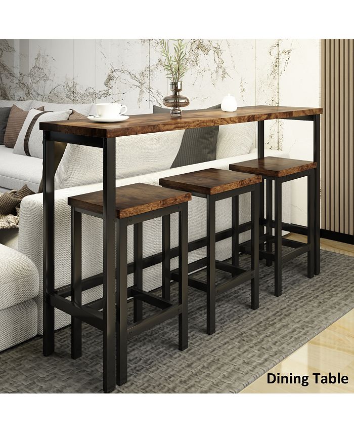 Simplie Fun Counter Height Extra Long Dining Table Set With 3 Stools ...