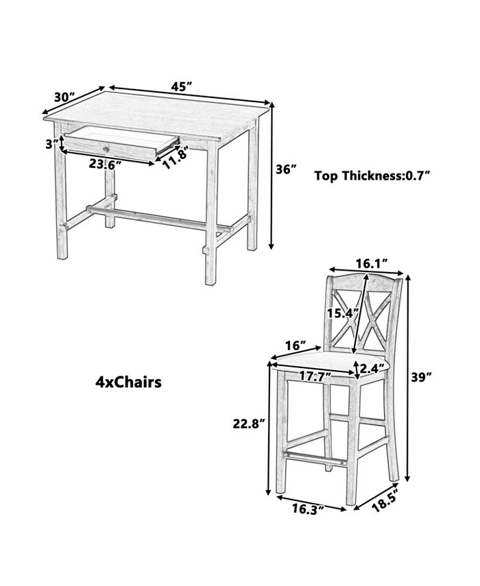 Simplie Fun Casual Counter Height Wood 5-Piece Dining Table Set with 4 ...