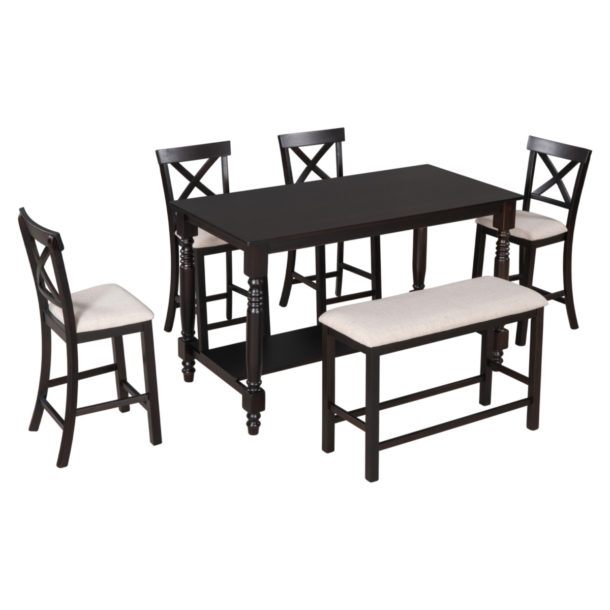 Simplie Fun 6-piece Counter Height Dining Table Set Table With Shelf 4 ...