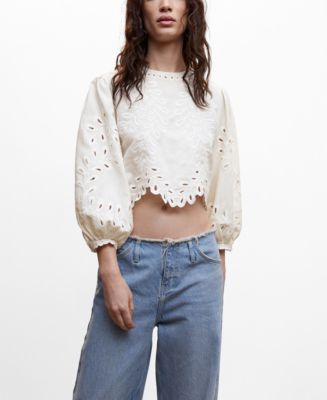 MANGO Women's Openwork Embroidered Blouse - Macy's