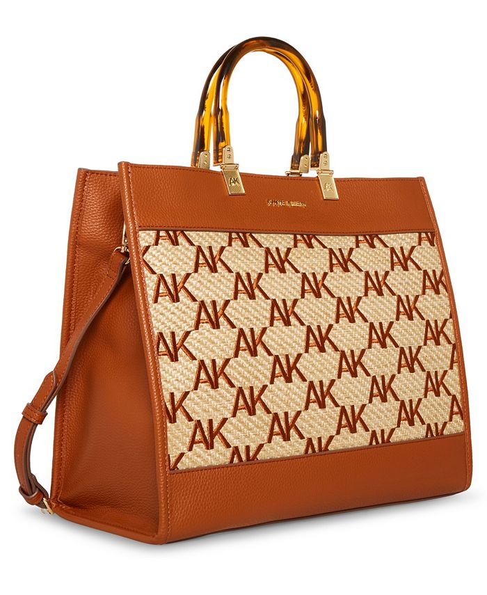 Anne Klein Large Tote in Embroidered AK Straw - Macy's