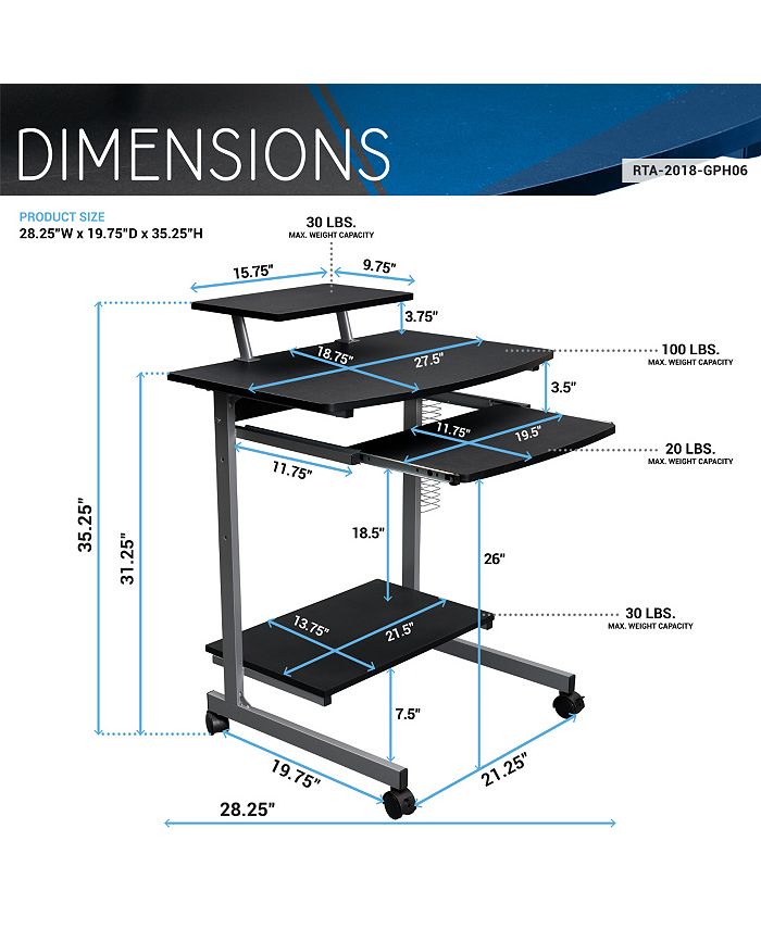 Simplie Fun Compact Computer Cart With Storage, Graphite - Macy's