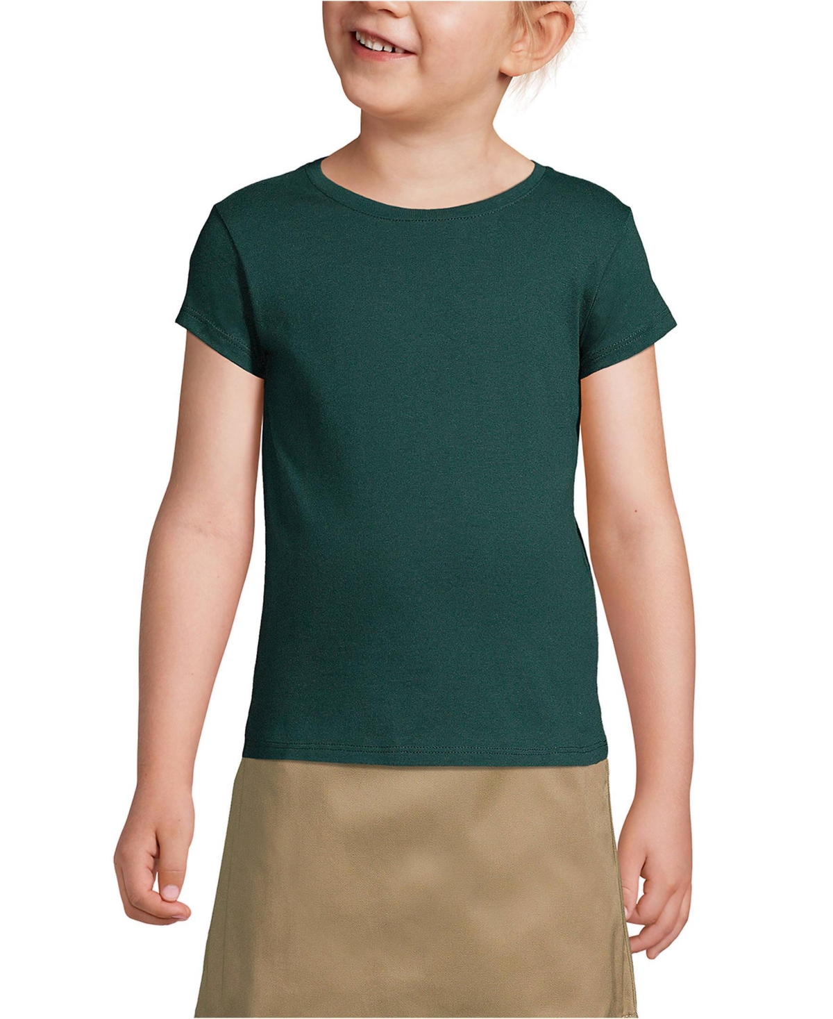 Click here for Lands End Girls Short Sleeve Essential Tee - Everg... prices