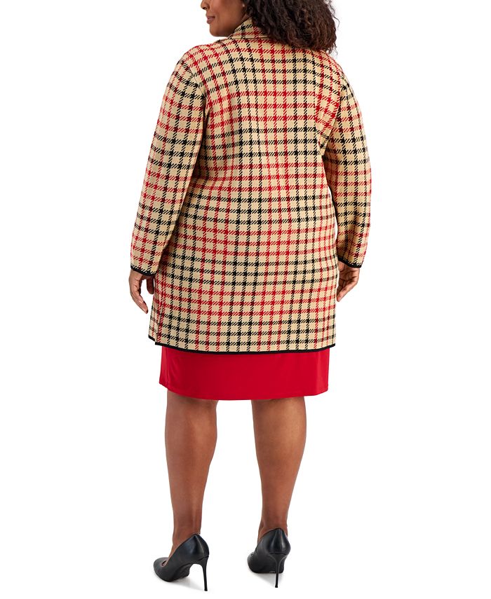 Kasper Plus Size Check Print Notched Collar Coatigan Macys