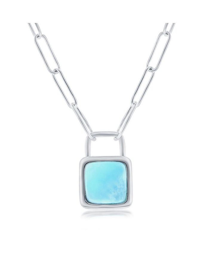 Caribbean Treasures Sterling Silver Larimar Lock Paperclip Necklace ...