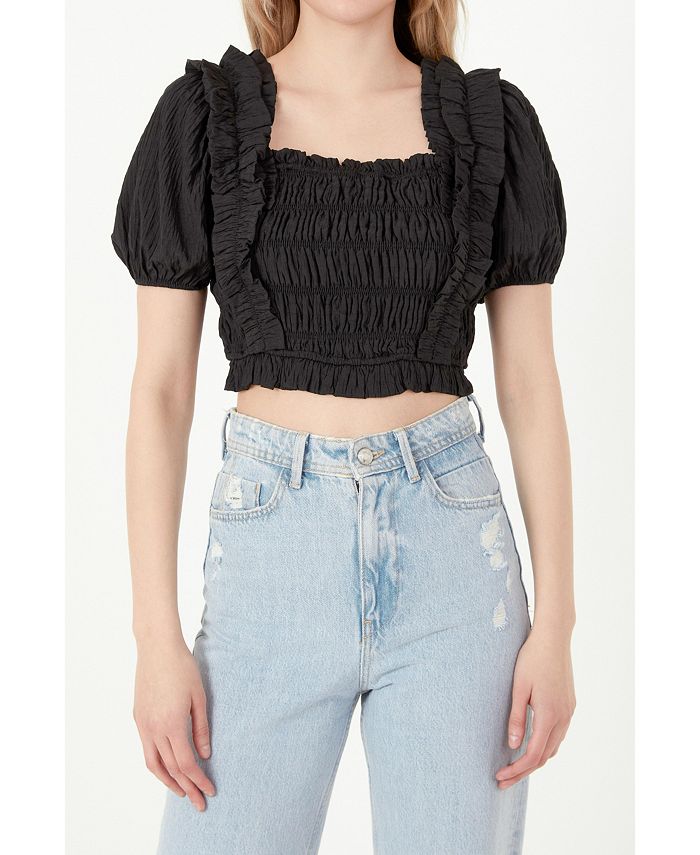 Free the Roses Women's Smocked Cropped Top - Macy's