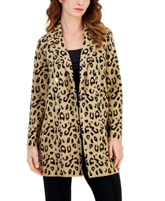 Kasper Petite Animal-Print Notched-Collar Coatigan - Macy's