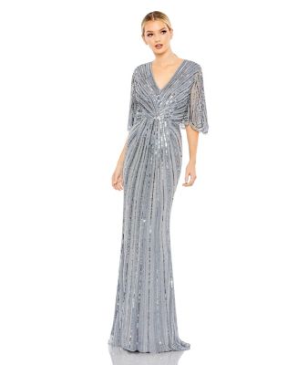 Mac Duggal Women's Sequined V Neck Cape Sleeve Column Gown - Macy's