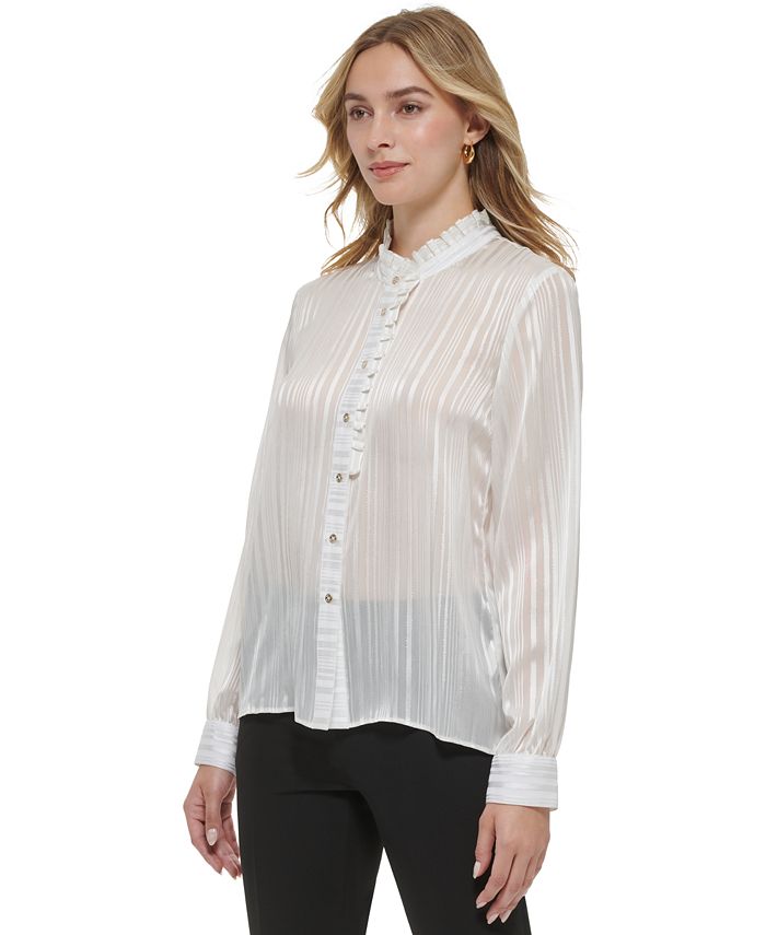 Tommy Hilfiger Women's Ruffle-Trim Shimmer Blouse - Macy's