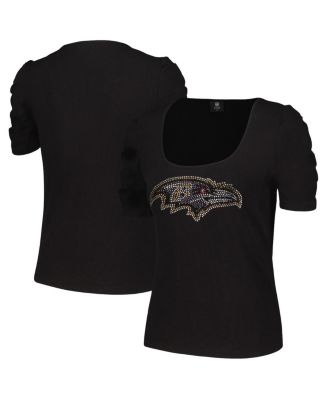 Women's Cuce Black Baltimore Ravens Puff Sleeve Scoop Neck Top - Macy's