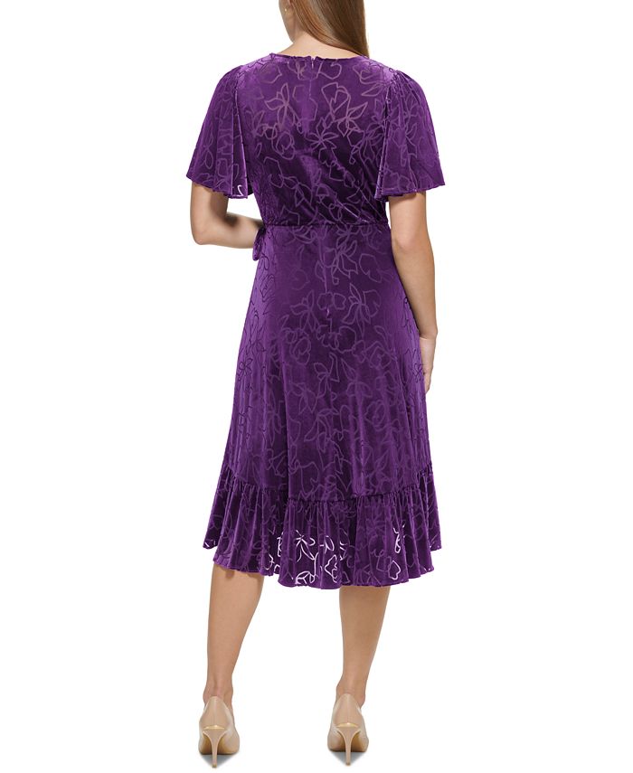 Calvin Klein Women's Velvet Burnout Faux-Wrap Dress - Macy's