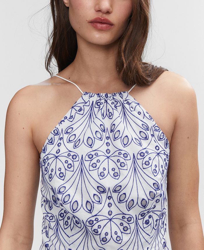 MANGO Women's Embroidered Halter Neck Dress - Macy's