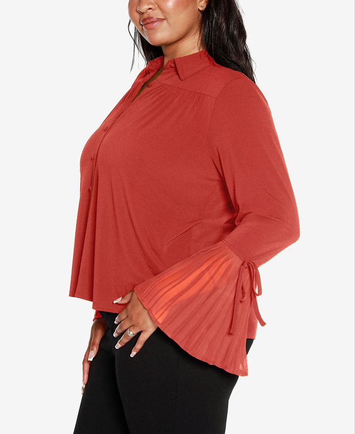 Belldini Black Label Plus Size Bell Sleeve Button Front Blouse - Macy's
