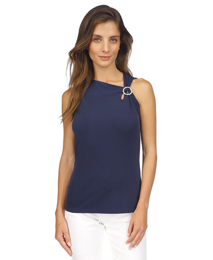 Michael Kors Women's Asymmetrical-Neck Ring Tank Top - Macy's