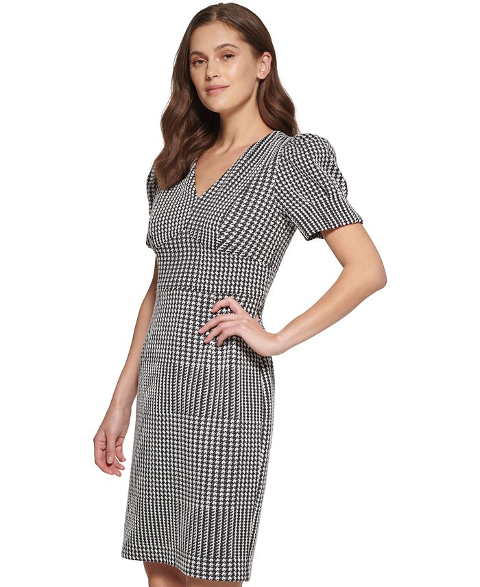 DKNY Women's Houndstooth Puff-Sleeve Sheath Dress - Macy's