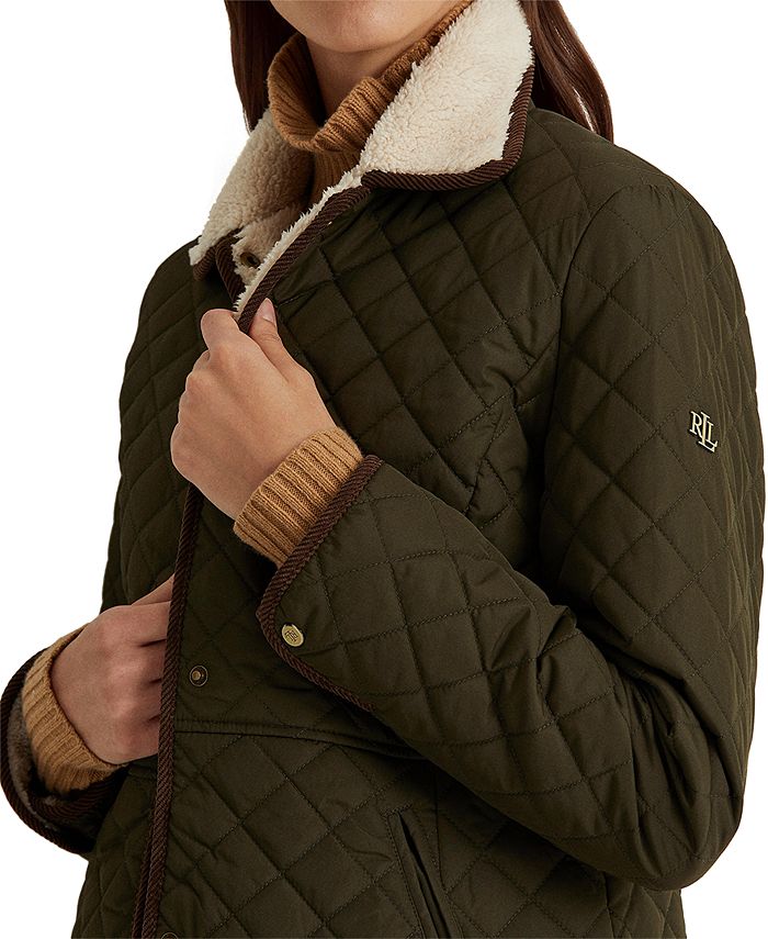 Lauren Ralph Lauren Women's Faux-Sherpa Collar Quilted Coat, Created for Macy's - Macy's