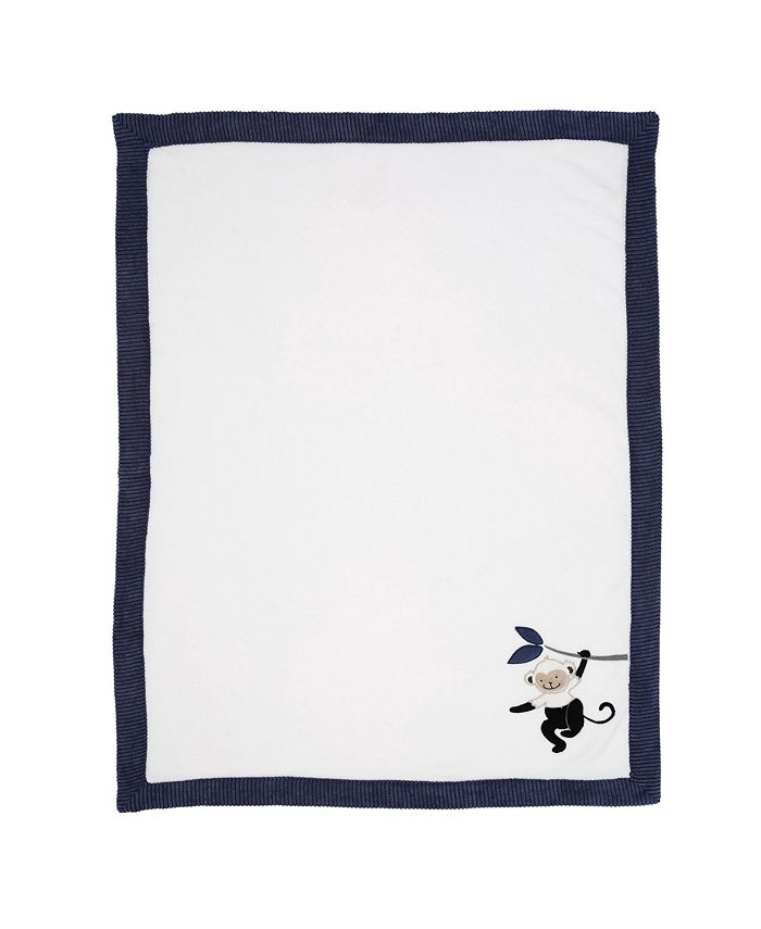 Lambs & Ivy Jungle Party White/Navy Monkey Soft Fleece Baby Blanket ...