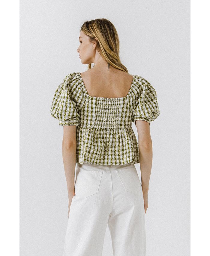 Free the Roses Women's Gingham Check Top with Embroidery - Macy's