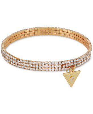 GUESS Gold-Tone V Logo Charm Rhinestone Stretch Bracelet - Macy's