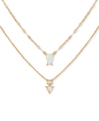 GUESS Gold-Tone Mixed Crystal Layered Pendant Necklace, 18" + 2 ...