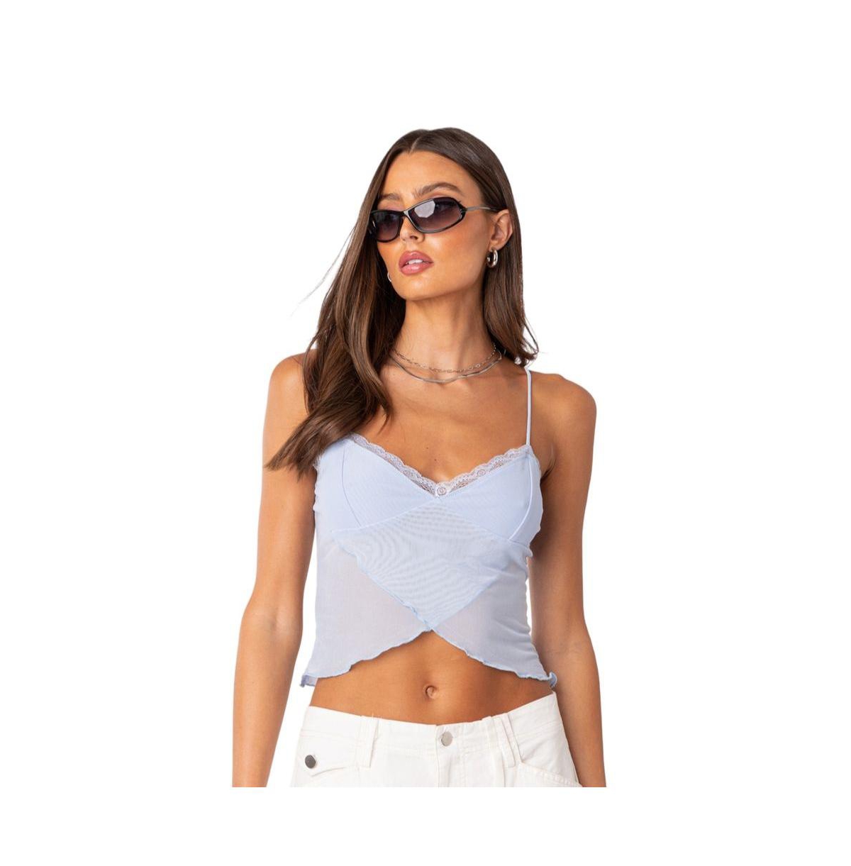 Click here for Womens Crossover Mesh Tank Top - Light blue prices