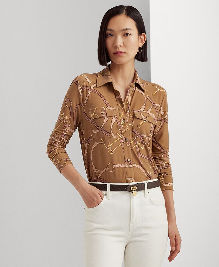 Lauren Ralph Lauren Womens Belting Print Stretch Jersey Shirt Macys