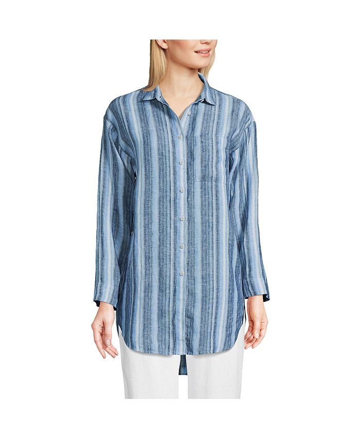 Lands' End Women's Linen Long Sleeve Oversized Extra Long Tunic Top ...