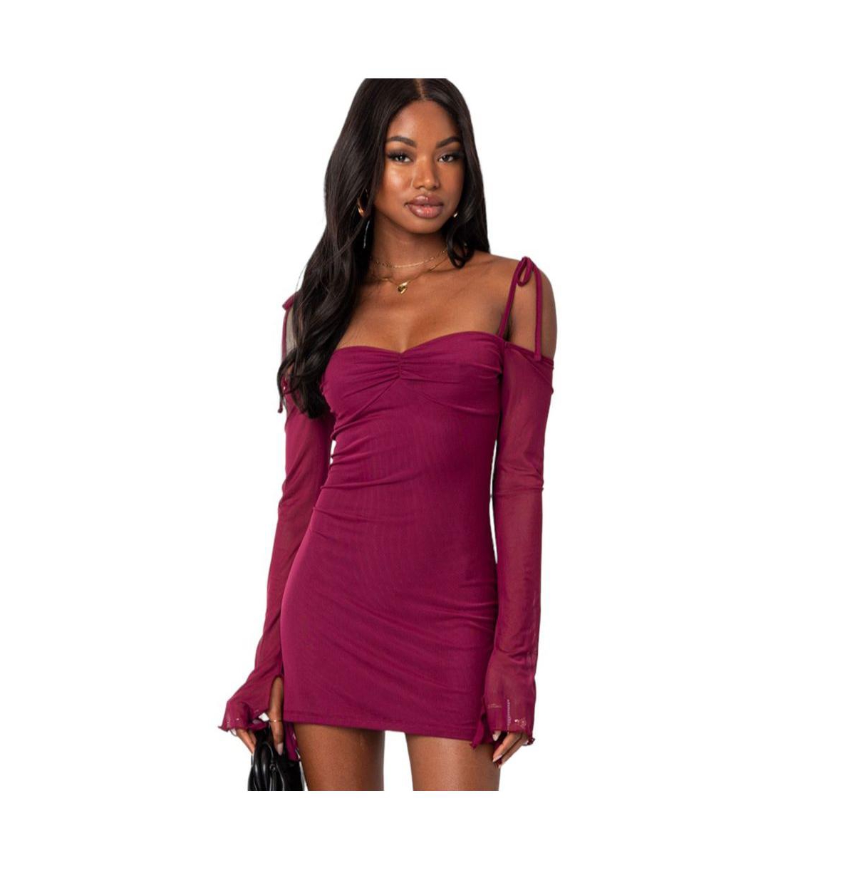 Click here for Edikted Womens Ariel Off Shoulder Mesh Mini Dress... prices