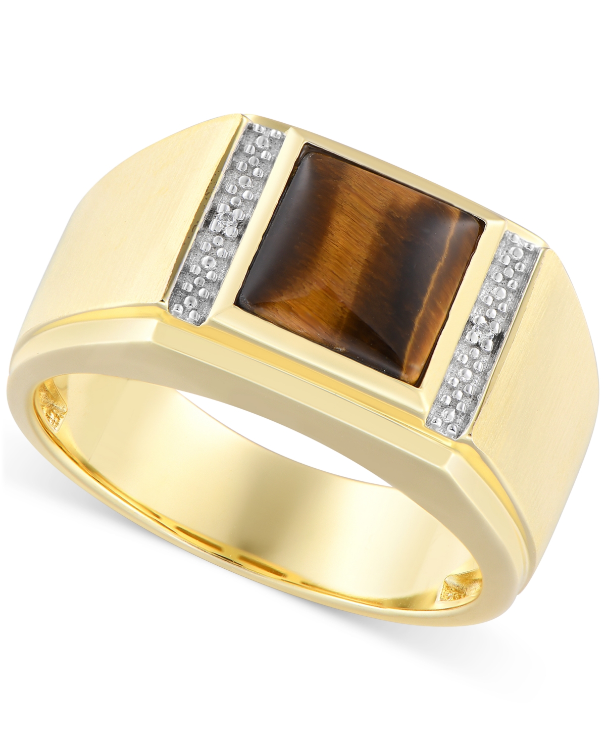 Click here for Mens Tigers Eye and Diamond Accent Ring in Sterlin... prices