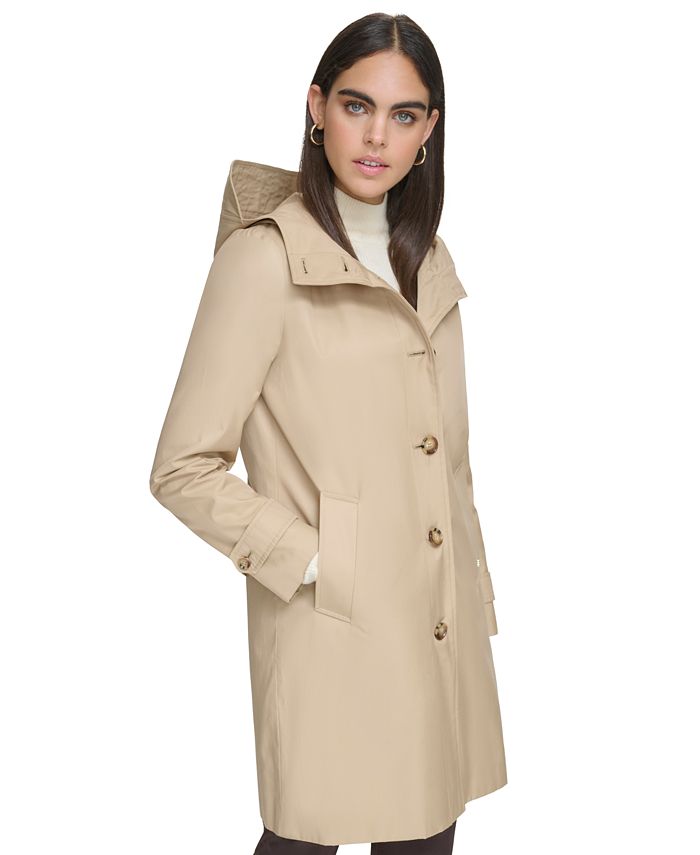 Calvin Klein Women's Single-Breasted Hooded Button Up Raincoat - Macy's