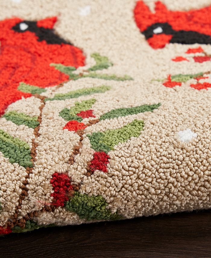 Nourison Home Nourison Cardinals on a Holly Branch Hand Hooked Accent ...