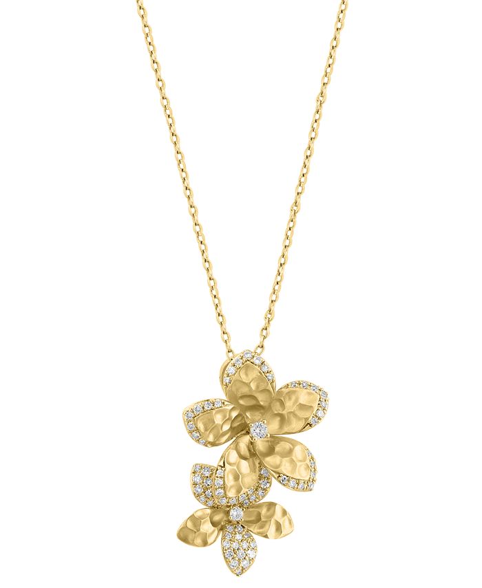 EFFY Collection EFFY® Diamond Double Flower 18" Pendant Necklace (1/3 ...