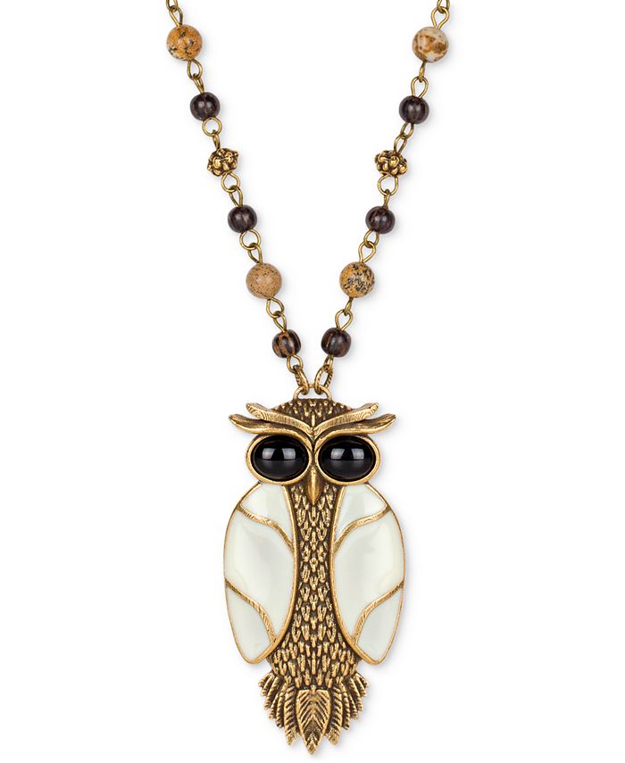 Patricia Nash Gold-Tone Large Owl Long Pendant Necklace, 32" + 3 ...