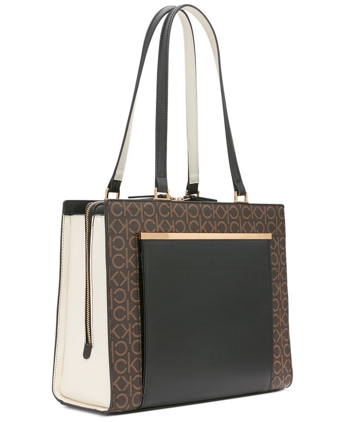 Calvin Klein Astrid Signature Colorblocked Triple Compartment Tote - Macy's