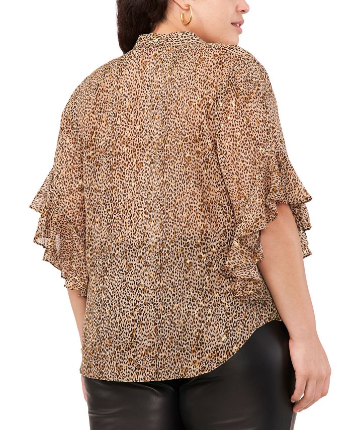 Vince Camuto Plus Size Ruffled-Cuff Split-Neck Top - Macy's