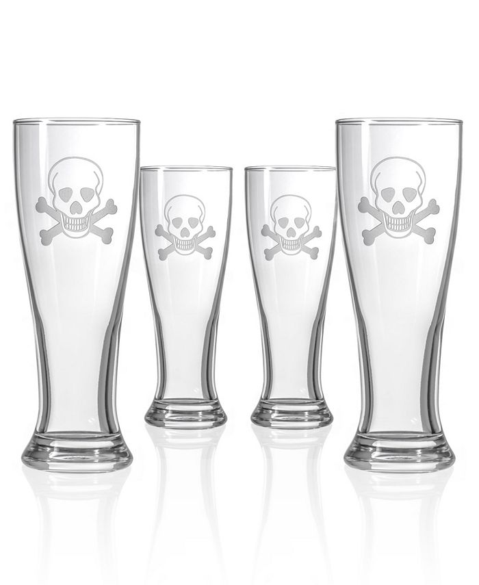 Rolf Glass Skull and Cross Bones Beer Pilsner 16Oz- Set Of 4 Glasses ...