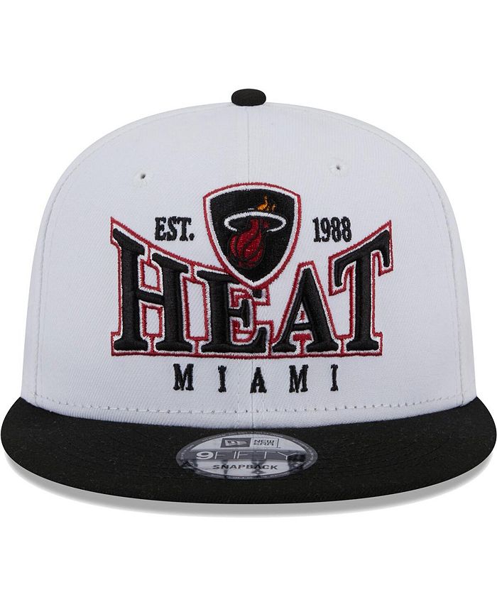 New Era Men's White, Black Miami Heat Crest Stack 9FIFTY Snapback Hat ...