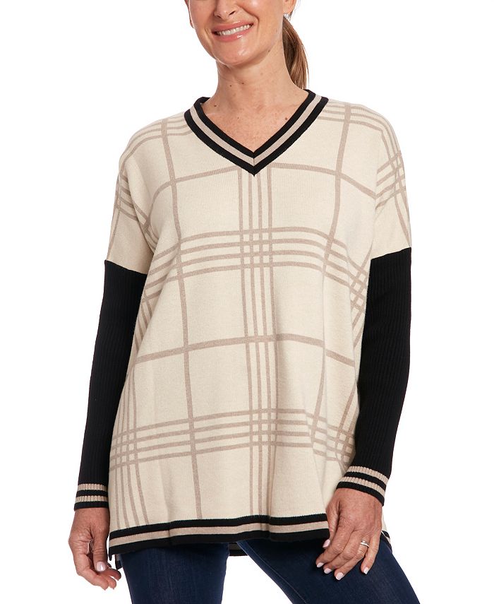 Joseph A Women's Plaid V-neck Poncho Sweater - Macy's