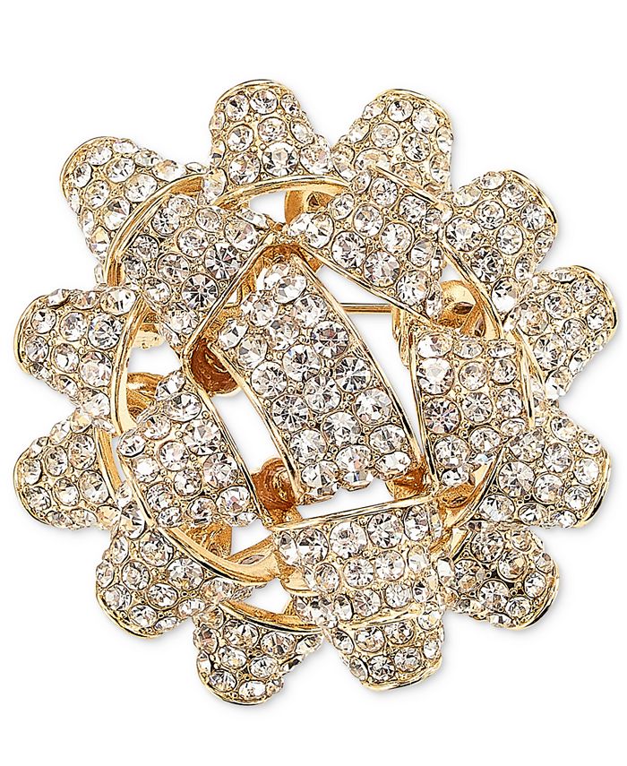 Holiday Lane Gold-Tone Pavé Puffy Gift Bow Pin, Created for Macy's - Macy's