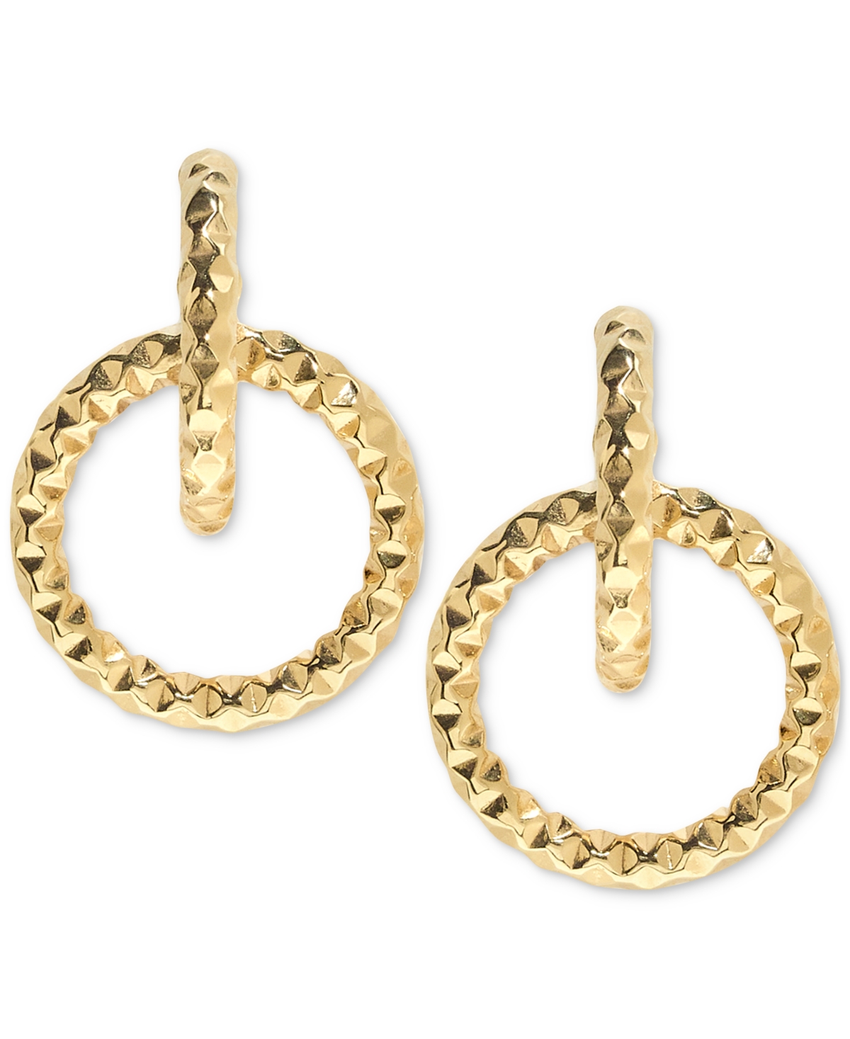Click here for Textured Circle Doorknocker Drop Earrings in 10k G... prices